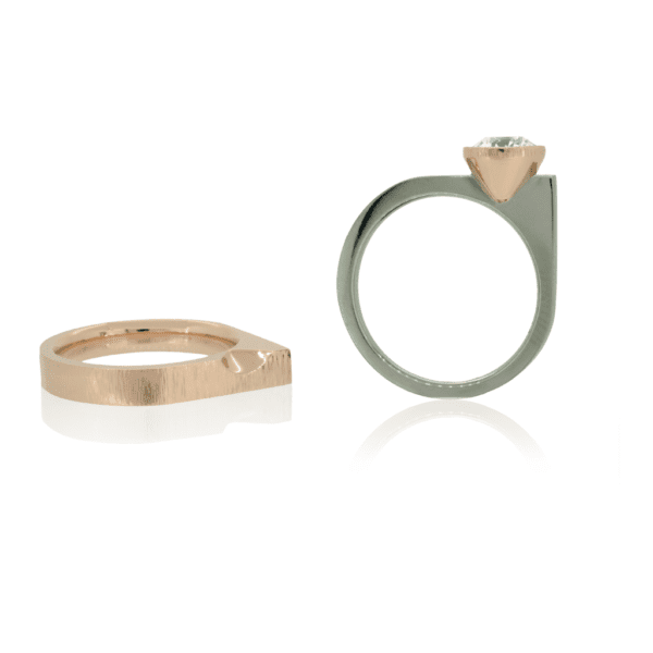 Ethical Asymmetrical Engagement and Wedding ring set - Amanda Li Hope